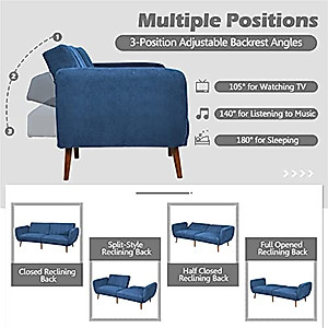 Walnut Convertible Futon Sofa Bed Adjustable Couch Sleeper W/Wood Legs Elegant and Fashionable Appearance (Color : C)