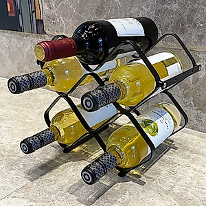 Wine Racks 6 Bottles Wine Bottle Holder, Countertop or Wall Mounted for Wine Storage, Hanging Wine Storage Shelf, Black Metal Wine Rack Bottles Holder Organizer for Bar, Kitchen, Cabinet, Pantry