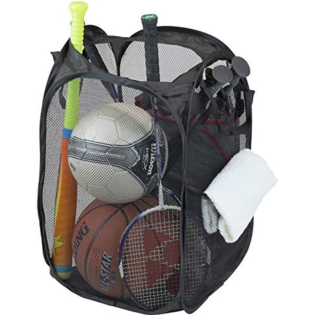 2 Pack - SimpleHouseware Mesh Pop-Up Laundry Hamper Basket with Side Pocket, Black