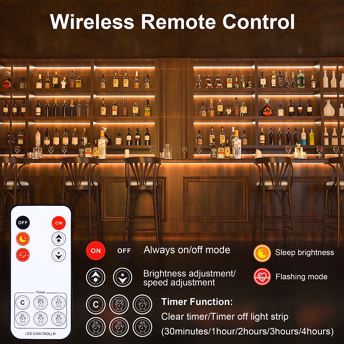 8 PCS Under Cabinet Lights Kit, 2700K Warm White Under Cabinet Lighting, Bright Flexible Pre-cut Led Strip Lights with Remote and Adapter, Dimmable Timing for Kitchen Cabinet, Counter, Shelf, Showcase