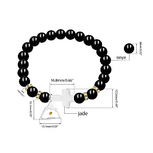 Uloveido Synthetic White Agate Side Cross Bracelet, Black Onyx Beaded, Triangle Mountain Mustard Seed Charm Pendant Y944 (Triangle Mountain)