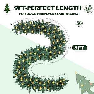 ENVEN 9FT Prelit Christmas Garland Artificial PE Mixed Pine Garland Decoration 50 LED Battery Operated Warm Lights and Timer Xmas Garlands Decor Walls Stairs Fireplaces Indoor Outdoor (GL001)