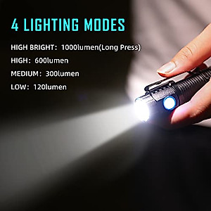 lexall Small Flashlight, 1200 High Lumens, USB Rechargeable Compact LED Flashlight with Clip, Mini Pocket Sized EDC Flashlight with Unique Tail Design