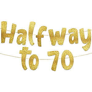 Halfway To 70 Gold Glitter Banner - Happy 35th Birthday Party Banner - 35th Birthday Party Decorations and Supplies - 35th Wedding Anniversary Decorations