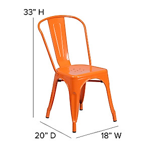 Flash Furniture Luke Commercial Grade 4 Pack Orange Metal Indoor-Outdoor Stackable Chair