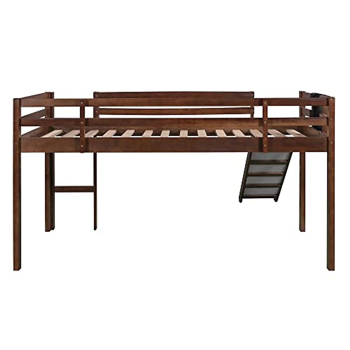 HABUHOME Twin Loft Bed with Slide, Wood Twin Size Loft Bed Frame with Stair and Chalkboard, Bedroom Furniture, Walnut