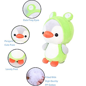 CASAGOOD Duck/Penguin Stuffed Animal in Frog Costume Adorable Plushies Wearing Green Frog Outfit Plush Toys Great for Kids and Lovers,Stuffed Penguin Animals 10 Inch