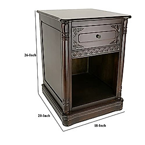 Benjara Kai 26 Inch Classic Wood Accent Chest, 1 Drawer, Open Space, Carved, Brown