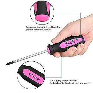 Magnetic Screwdrivers Set, 6 Pieces Slotted & Phillips Screwdriver with Permanent Magnetic Tips, Ergonomic Comfortable Handle,Rust Resistant Heavy Duty DIY Hand Tool Kit for Craftsman Repairing, Pink
