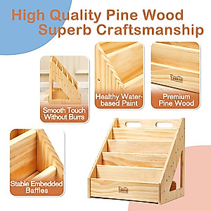 FUNLIO Montessori Bookshelf for Toddlers 1-5 Years, Front-Facing Kids Bookshelf with Handle & Anti-Tilting Device, Premium Pine Baby Bookshelf, Children's Bookcase for Nursery/Classroom, CPC Certified