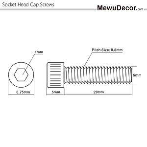 M5-0.8 x 20mm Socket Head Cap Screws, Allen Socket Drive, 304 Stainless Steel 18-8, Full Thread, Bright Finish, 40 PCS