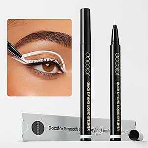 Docolor Waterproof Eyeliner Pen Longwearing with Ultra-Fine Tip Liquid Eye Liner (White)