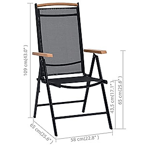 Folding Patio Chairs 2 pcs,Outdoor Dining Chairs,Camping Chair, Garden Chair,Assembly Required,Can be Used for Deck, Apartment Balcony, poolside, Camping, Fishing, Aluminum and Textilene Black