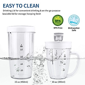 La Reveuse Personal Size Blender 250 Watts Power for Shakes Smoothies Seasonings Sauces with 1 Piece 15 oz Cup,1 Piece 10 oz Mug,BPA Free (Sky Blue)