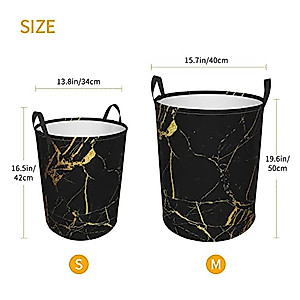 Laundry Basket Black Gold Marble Collapsible Oxford Fabric Laundry Hamper Foldable Clothes Laundry Bag With Handles For Storage Bin Toy Organizer Home Decor