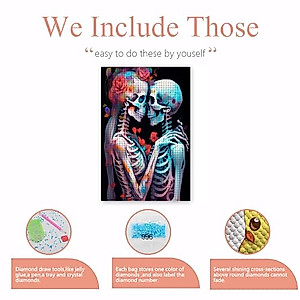 YEEWArt Day of The Dead Diamond Art Painting Kits for Adults Skeleton Couple Kissing Full Drill Diamond Dots Art for Beginners Round 5D Paint with Diamonds Pictures Gem Art Painting Kits 20x24inch