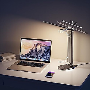 EMOBACO Desk Lamps for Home Office, Eye-Care LED Desk Lamp with USB Charging Port, Touch Control Table Lamp with Night Light Mode, 60 min Timer Desktop Lamp for College Dorm Room Bedroom