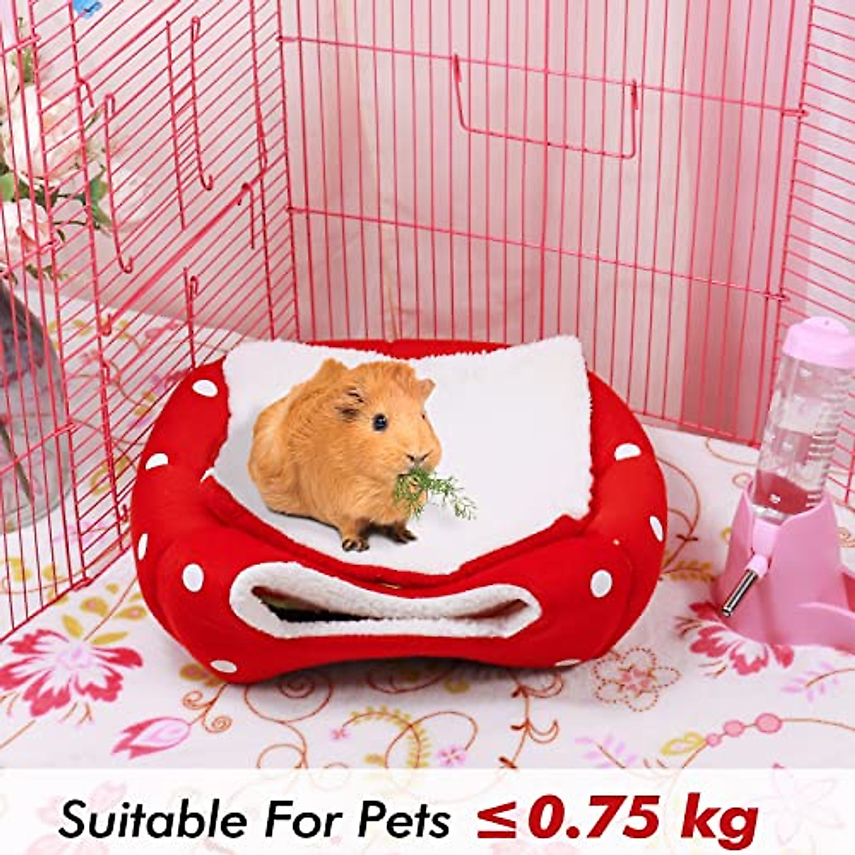 Mygeromon Guinea Pig Bed Rabbit Hideout Warm Fleece Cuddle Cup Washable Winter Sleeping House for Small Pet/Ferret/Chinchilla/Bunny (Strawberry Style)