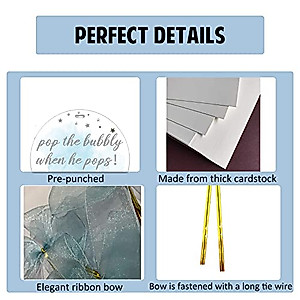 Miatoi Blue Pop It When He Pops Baby Shower Bottle Tags, Pop The Bubbly When He Pops Tags, Boys’ Champagne Baby Shower Favor Label with Bows, Blue Set, 60 Count (Pack of 1) (M-10)