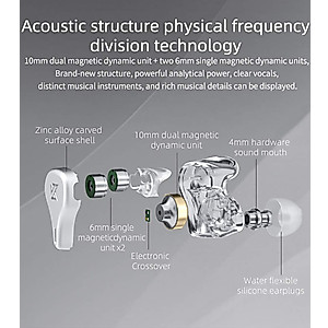 KZ DQ6 Array type three-unit dynamic in-Ear Headphone, HIFI Stereo Noise Isolating Sport IEM Wired Earphones/Earbuds/Headphones with Detachable Cable (without Mic, Grey)