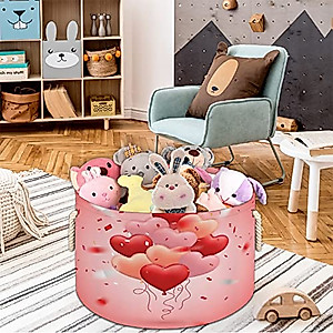 Red Valentines Day Love Heart (18) Large Round Baskets for Storage Laundry Baskets with Handles Blanket Storage Basket for Bathroom Shelves Bins for Organizing Nursery Hamper Girl Boy