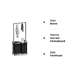 Simoretus Laundry Basket Sorter with Clothes Hanging Bar,Wooden Shelf,2 Sliding Bags, Hamper Garment Rack with Rolling Wheels for Laundry Room Bathroom Bedroom