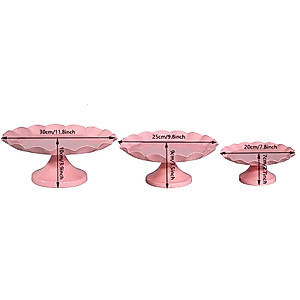 ATRDTO Set of 3 Pcs Wave Rim Cake Stands Iron Cake Holder Dessert Display Plate Serving Tray for Baby Shower Wedding Birthday Party (Pink)