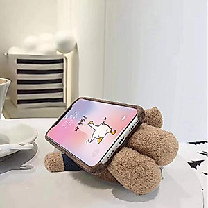 Losin Compatible with iPhone 12 Cute Case Lovely Plush Furry Cartoon 3D Bear Kickstand for Women and Girls Kawaii Case Soft TPU Shockproof Protective Cover for iPhone 12, Brown