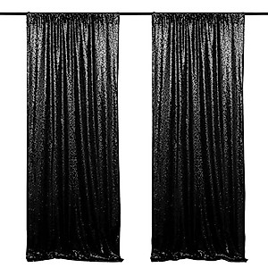 Black Backdrop Curtains for Parties 2 Panels 2ftx8ft Sequin Birthday Backdrop Seamless Photography Background Halloween Decoration