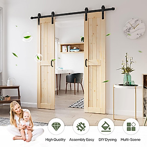 ROYMELO 36x84 inch (Double 18×84 inch Door) Sliding Barn Wood Door Slab with 6.6ft Hardware Kit, Requires Simple DIY Assembly