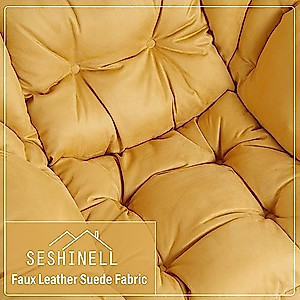 SESHINELL Faux Leather Lazy Chair with Ottoman, Suede Modern Accent Chair Contemporary Lounge Leisure Sofa Chair with Armrests, Reading Chair and Folding Footstool Set for Living Room, Bedroom, Yellow