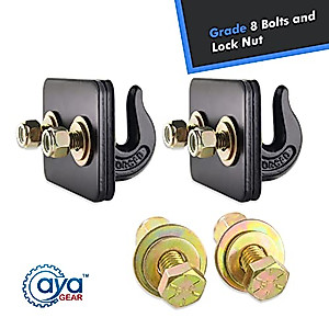 AyA Gear 2 Pack 3/8-in Bolt On Grab Hook Mount with Backer Plate Grab Hook Grade 70 Forged Steel Tow Hook Work Well for Loader, Tractor Bucket, RV, UTV,Truck (Black)