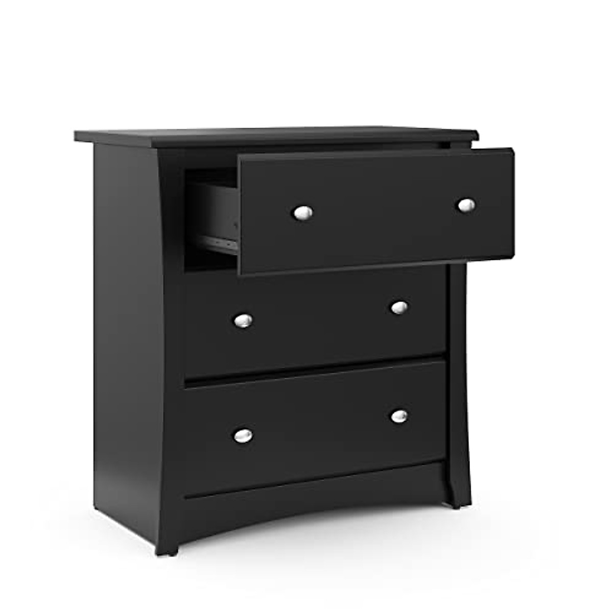Storkcraft Crescent 3 Drawer Dresser (Black) – Baby and Kids Bedroom Organizer, Nursery Chest, Storage Dresser With Drawers, Universal Design