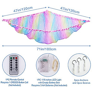 Basumee Stuffed Animals Net or Hammock with LED Light Hanging Toy Net Hammock for Stuffed Animals Storage Stuff Animals Hammocks for Nursery Kids Room with Remote Control, 8 Kinds of Lights, Rainbow
