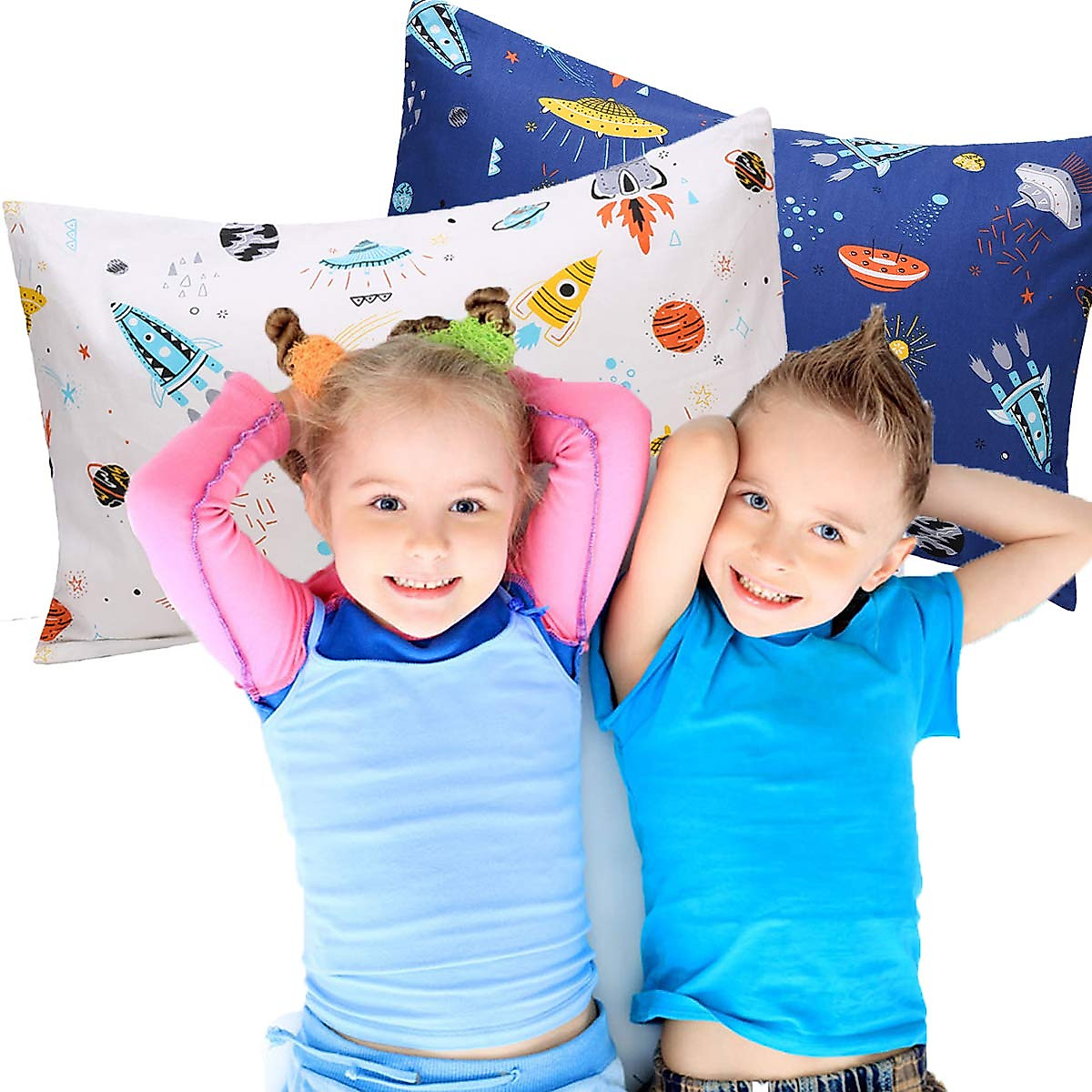 Kids Toddler Pillowcases - 2 Pack 1 Pillow Cover Pillowslip Case Fits Pillows sizesd 13 x 18 or 12x 16 for Kids Bedding Pillow Cover Baby Pillow Cases Space - by UOMNY