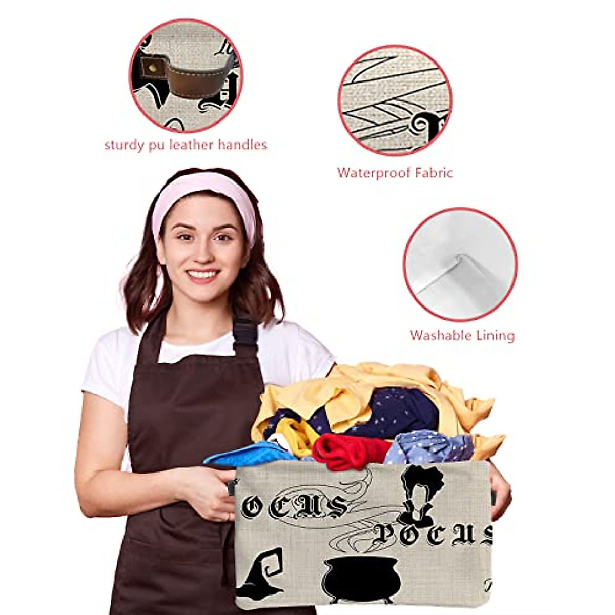 Halloween HOCUS POCUS Storage Bins Large Foldable Storage Baskets for Shelves, Waterproof Cube Storage Boxes with Handles for Closet Nursery Cabinet Living Room Laundry - Magic Witch