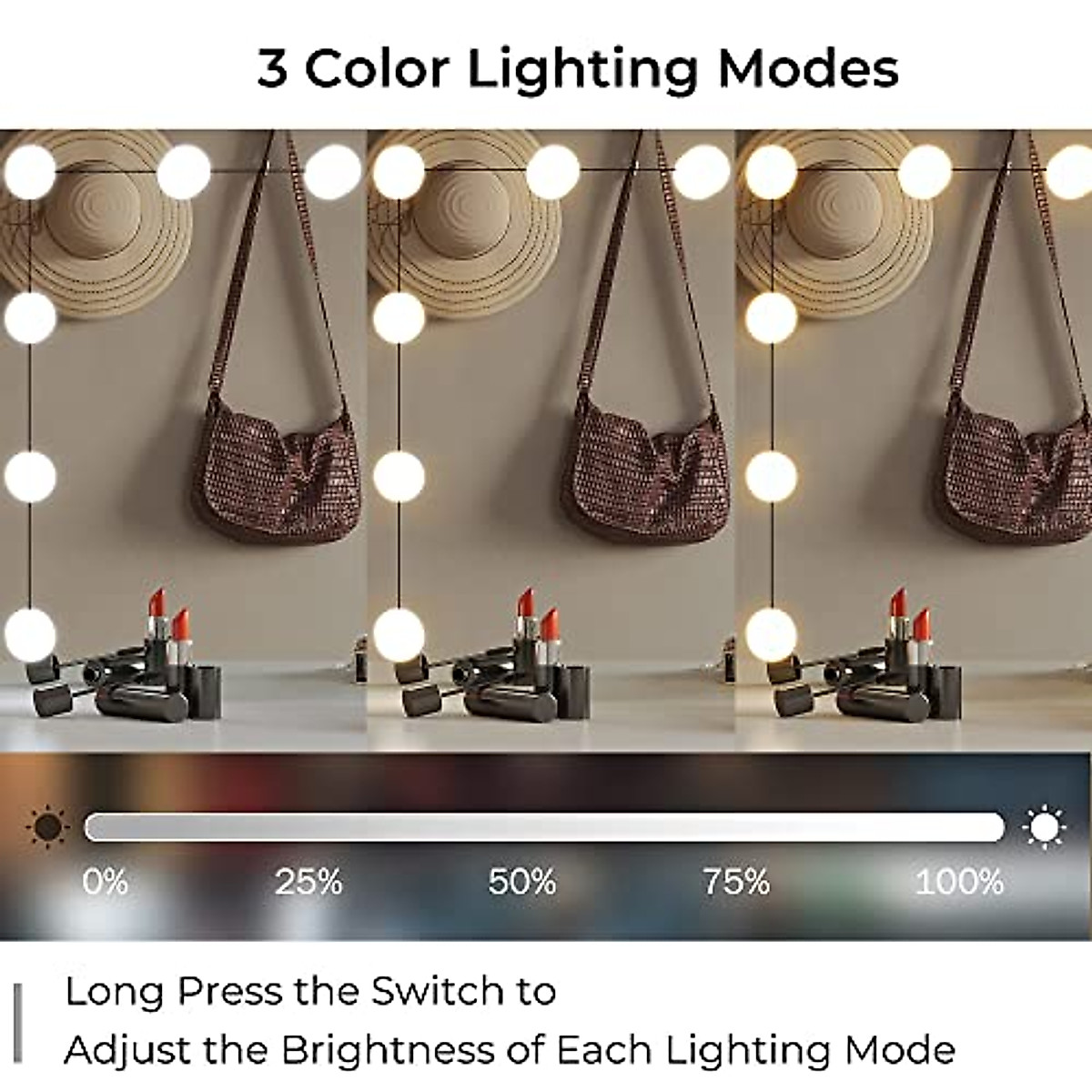 Furnideco 37" W Makeup Vanity with Lights,Vanity Desk with Chair, 5 Drawers Makeup Table with Lighted Mirror, 3 Lighting Colors,for Women Girls, White