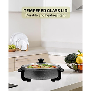 12-Inch Nonstick Electric Skillet - Aluminum Coated Grill Pan & Glass Lid Cover