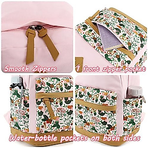 Leaper Girls Cute Floral Canvas Backpack Laptop Backpack Casual Shoulder Bag Satchel Daypack Sunflower Yellow