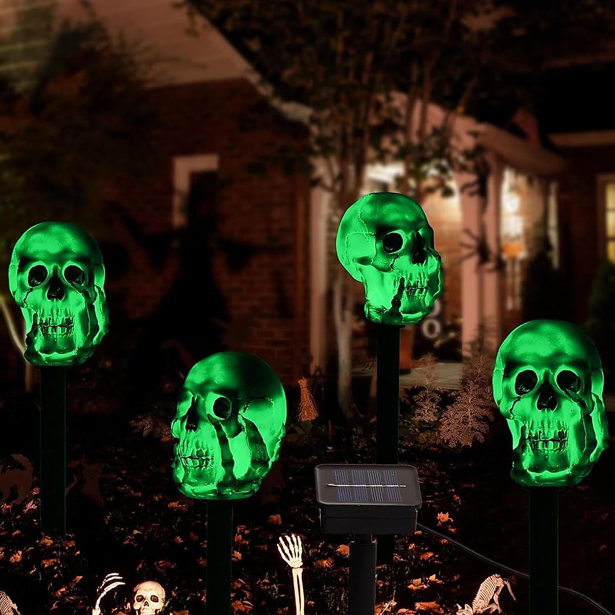 HUYIENO Solar 4pcs Halloween Pathway Lights LED Lights Outdoor Waterproof Halloween Decorations for Garden