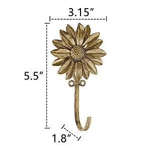 SOFFEE DESIGN 2pcs Golden Single Hooks 3D Flower Retro Style for Room Wall Mounted Decoration, Coat Hat Scarf Hanging Entry Heavy Duty Hooks, Home Decor