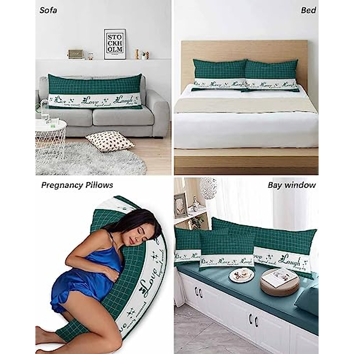 Edwiinsa Teal Plaid Pillow Covers Standard Size Set of 2 20x26 Bed Pillow, Turquoise Rustic White Live Love Laugh Plush Soft Comfort for Hair/Skin Cooling Pillowcases with Envelop Closure