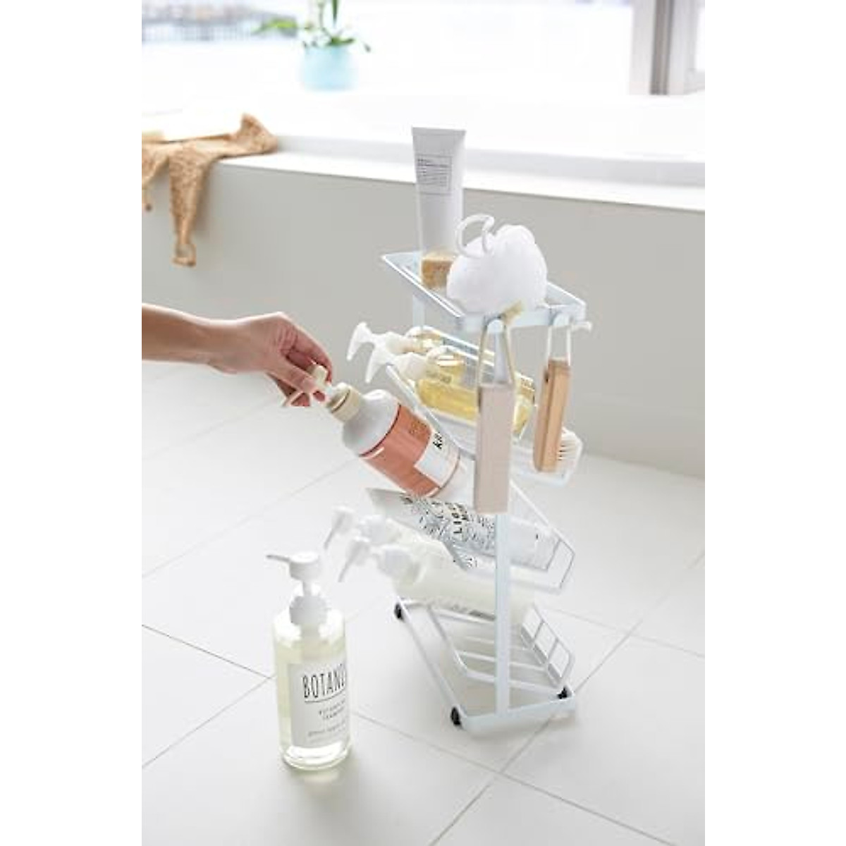 Yamazaki Home Tower Bath Rack - Bathroom Shower Storage Holder, Caddy Shelf Organizer - Medium, 17" - Steel - Holds Up to 9 Dispensers