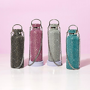 Paris Hilton Diamond Bling Water Bottle With Lid And Removable Carrying Strap, Stainless Steel Vacuum Insulated, Bedazzled With Over 5000 Rhinestones, 25-Ounce, Black