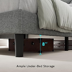 iPormis King Size Wingback Bed Frame, Modern Platform Bed with Minimalist Headboard, 8-in Storage Space/Heavy-Duty Structure/No Box Spring Needed/Noise-Free, Light Gray