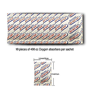 400cc X 100 count Oxygen Absorbers - 10 packs individually vacuumed and sealed in 10 Food grade packets For Long Term Food Storage.