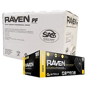 SAS Safety Raven - Black Nitrile Exam Powder Free Gloves - 1 Case, Medium (66517)