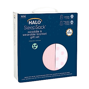 HALO Sleepsack Gift Set Bundle - Micro Fleece Swaddle Wearable Blanket, Cream, Small - Organic Cotton Swaddle & Wearable Blanket 2-Piece Gift Set Box, Strawberry, Small/Medium