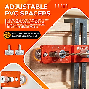 AUXTUR Cabinet Hardware Jig, Adjustable Cabinet Handle Template Tool with Alignment Hole, Punch Locator Drill Guide for Knobs,Handles and Pulls, Cabinet Template Tool for Drawer Cabinet Installation