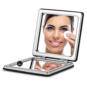 OMIRO Compact Mirror, Classical PU Leather 1X/3X Magnification, Pocket Ultra Portable for Purses and Travel (Black)